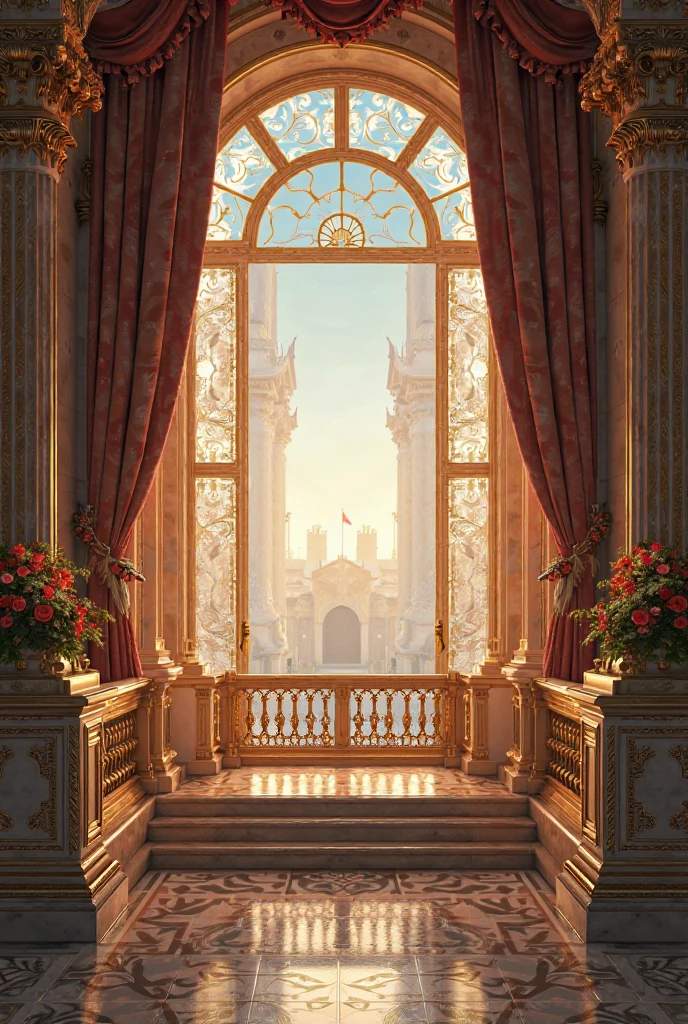 Balcony of a royal palace with background windows - SeaArt AI
