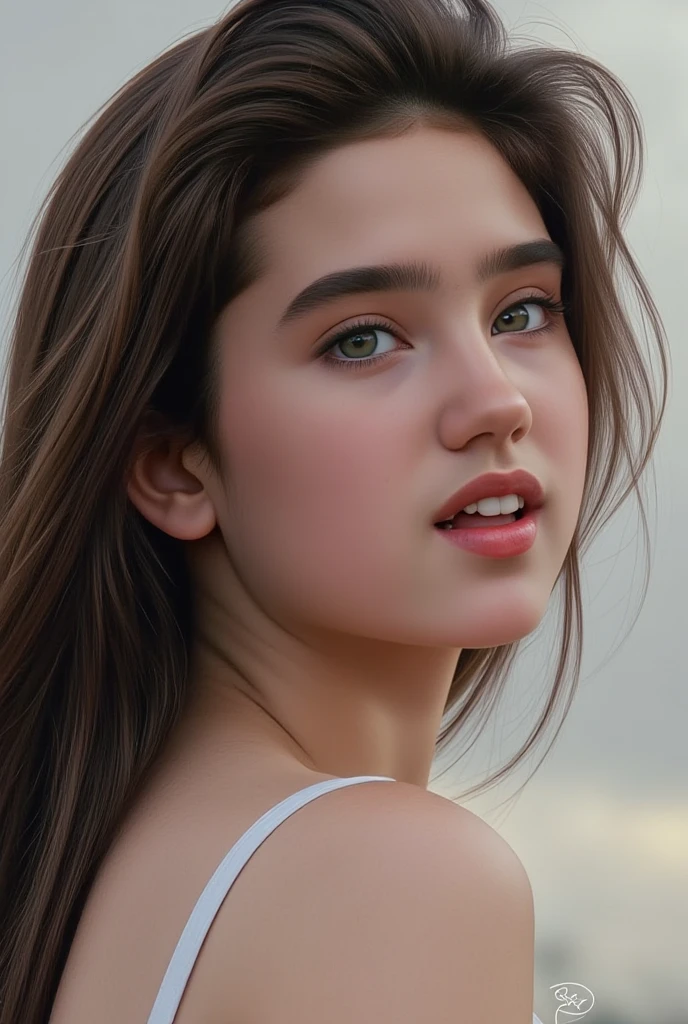 Beautiful girl looking back surprised - SeaArt AI