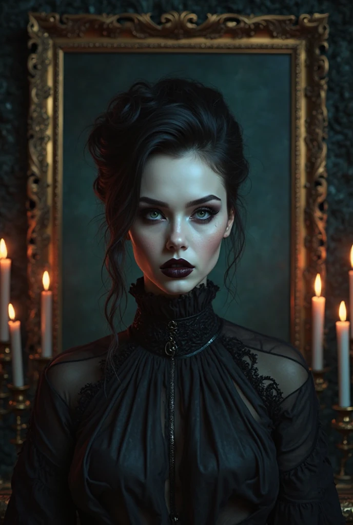 The same hot goth but in a frame photo for a profile background - SeaArt AI