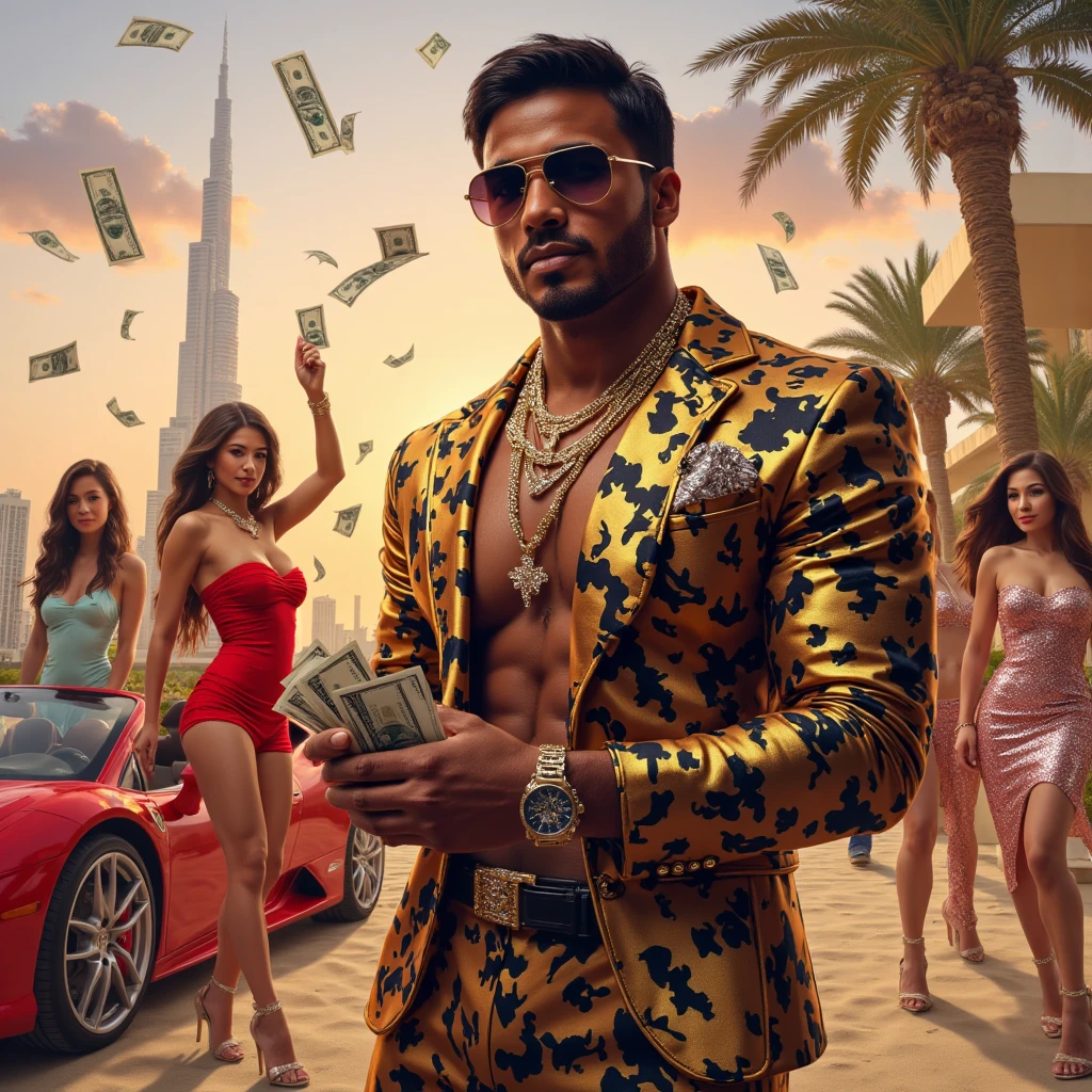Create a 16:9 image with a resolution of 1920x1080. Depict a wealthy ...