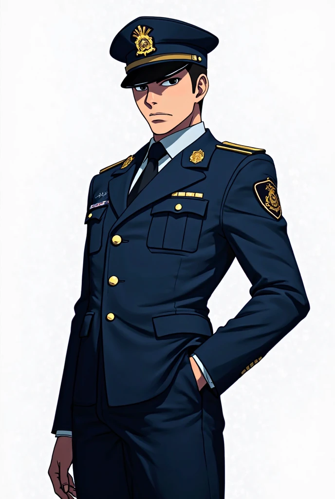 Police male anime hd blue outfit ,black and white with white background ...