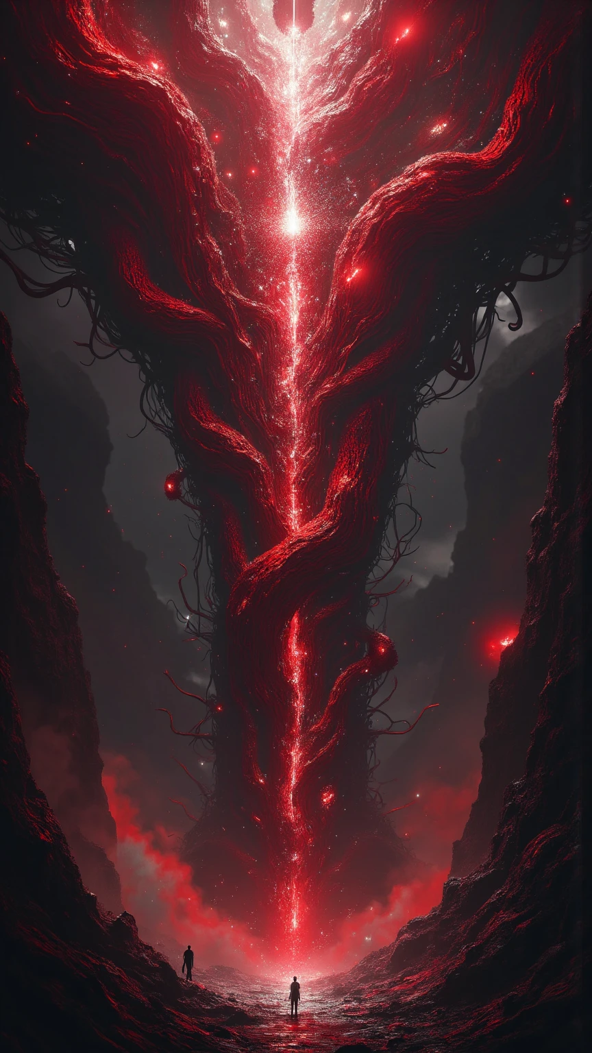 Tower consists of shapes like living blood vessels and roots - SeaArt AI