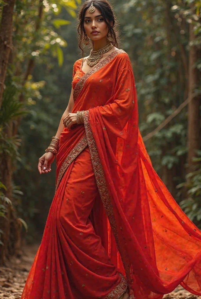 Hot red Short saari blouse with geans - SeaArt AI