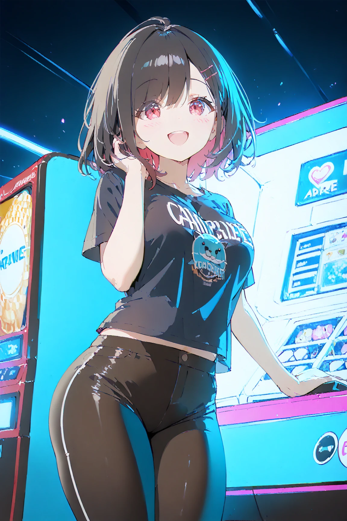 Masterpiece, 1 girl, exciting,happy,shout,smile, (low brightness - SeaArt AI