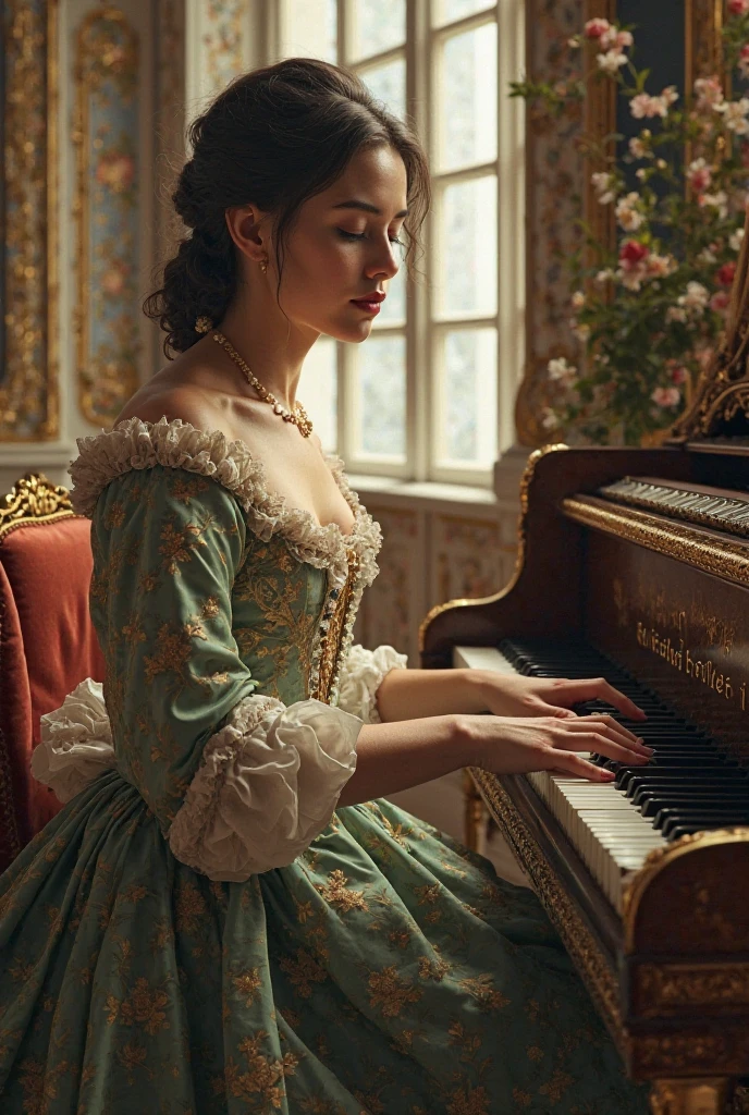 Create an image of the composer Élisabeth Jacquet De la Guerre Playing ...