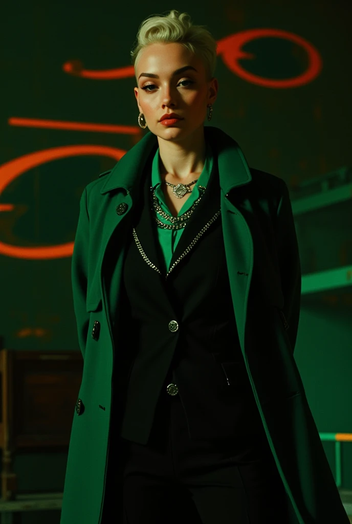 A high-contrast, eerie, and moody fashion image. The model is a Slavic ...