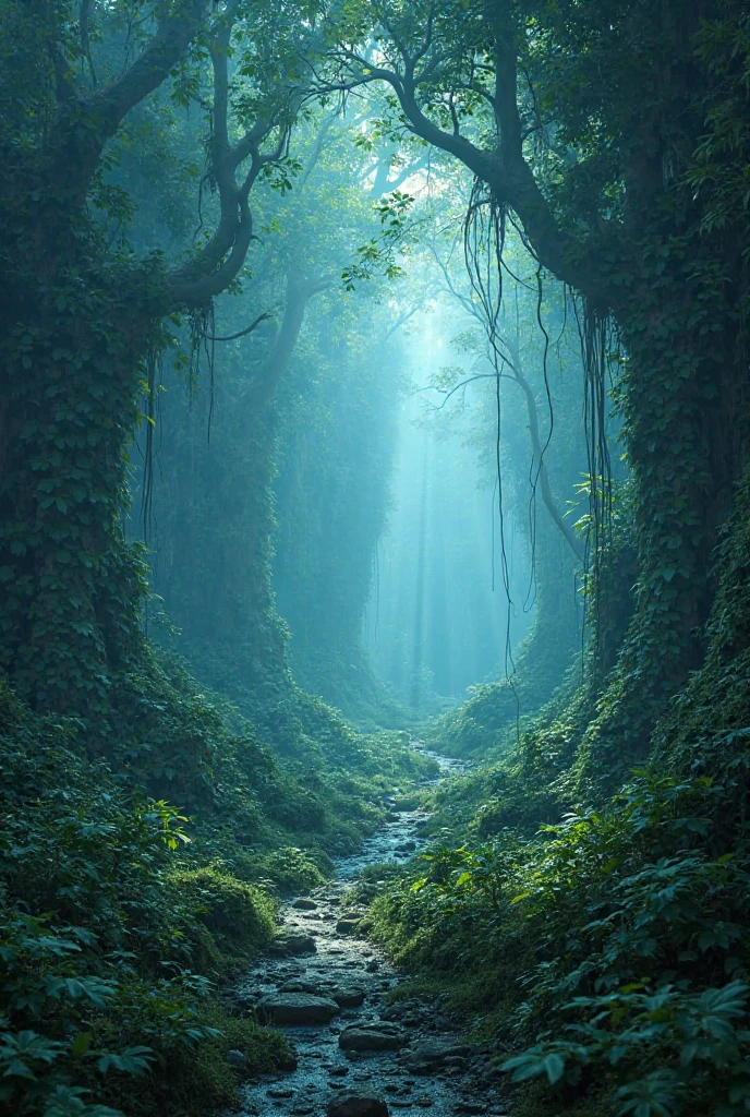 An imaginary dark secret place from an ancient and bygone era of blue ...