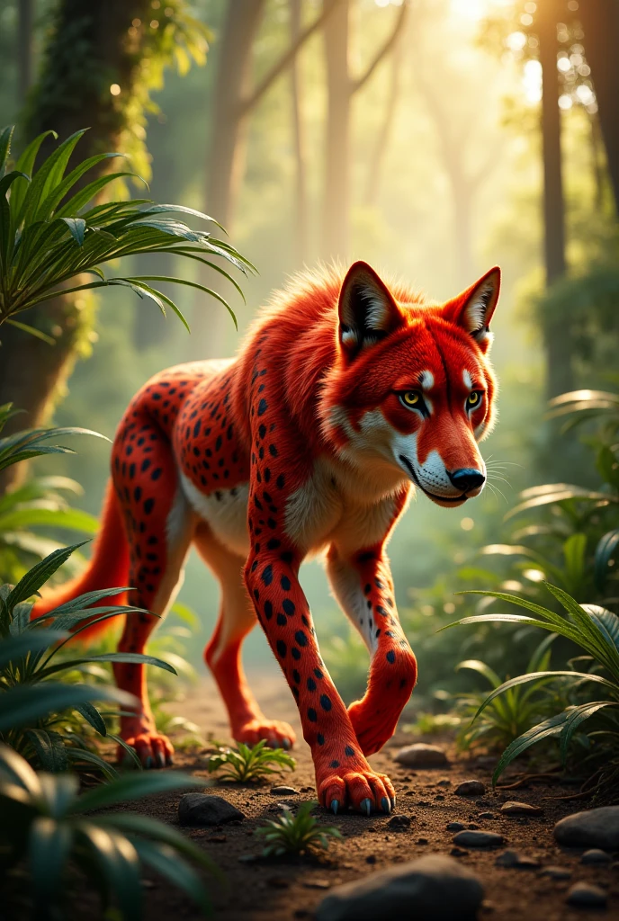 Red wolf cheetah, Strapping body , walking gracefully , tropical forest ...
