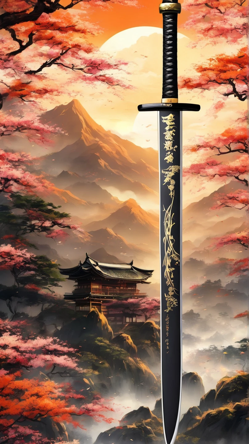 A highly detailed, ancient Japanese *katana* (samurai sword) in a ...