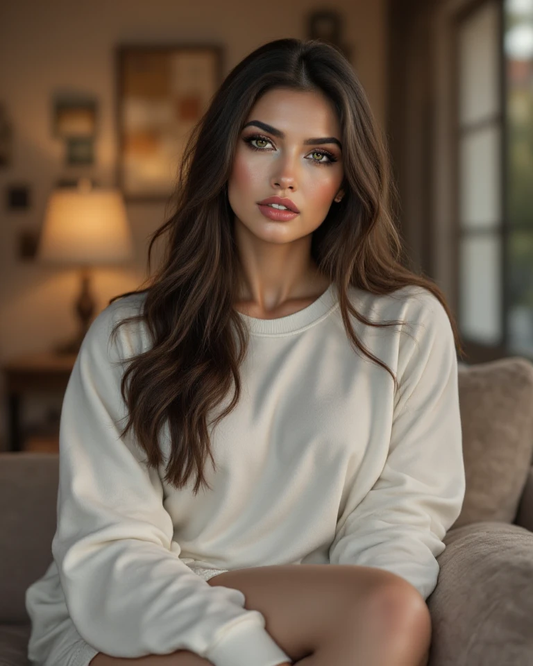 An hyper-realistic portrait of a 18 years old girl sitting on a ...