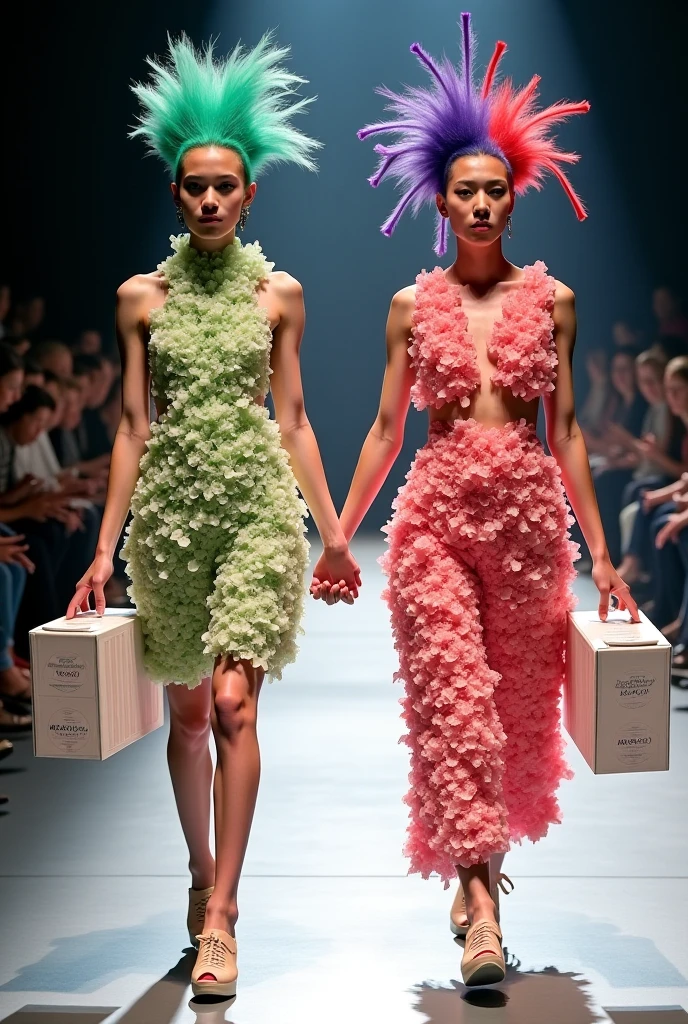 2 Indonesian models wearing unique clothes made from rolls of bathroom ...