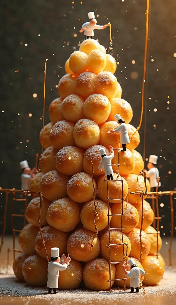 For a Chef: A towering croquembouche stands mid-construction - SeaArt AI