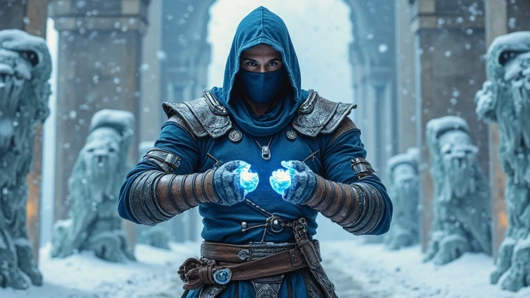 Realistic photo. An imposing and athletic ninja warrior, with defined ...