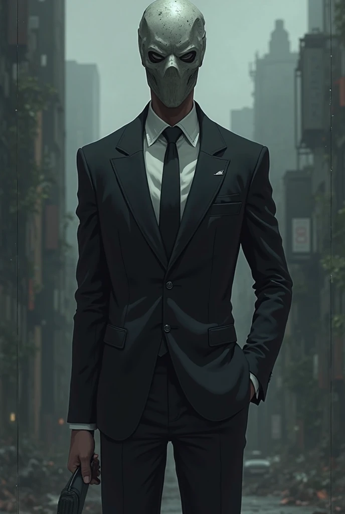 An antagonist with a mask and a suit in the style of Kishimoto - SeaArt AI