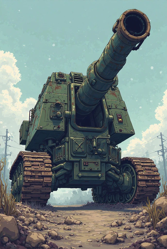 Schwerer Gustav, Angle View from ground POV, pixel art anime style ...