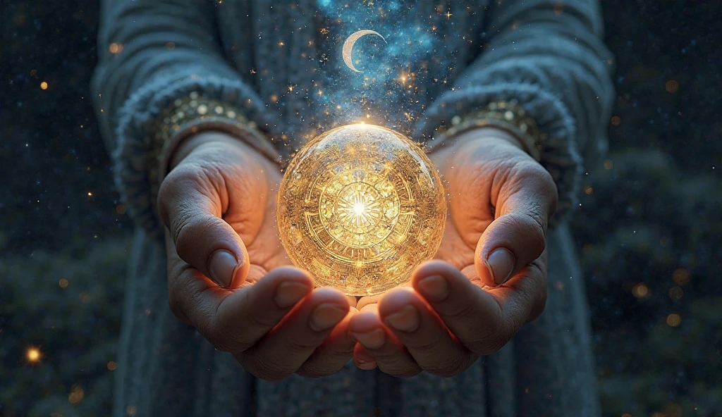 A pair of hands holding an ancient glowing orb with intricate - SeaArt AI