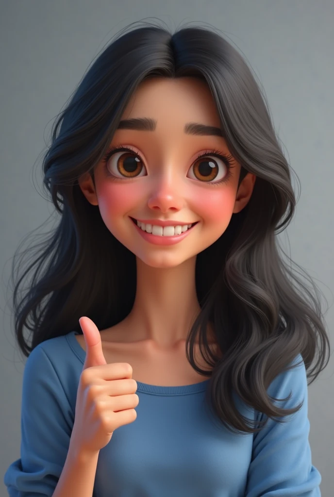 A white skinned one, long black hair, big brown eyes, smile on face ...