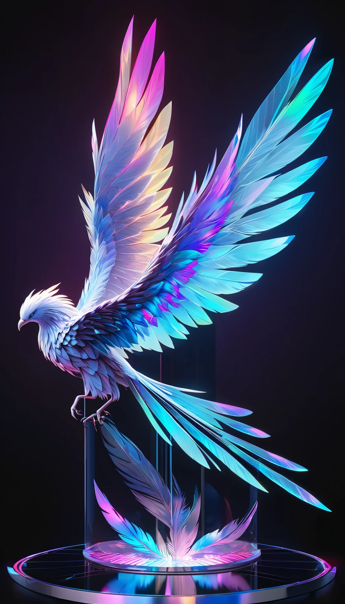 Brightly colored bird on a pedestal with a black background - SeaArt AI