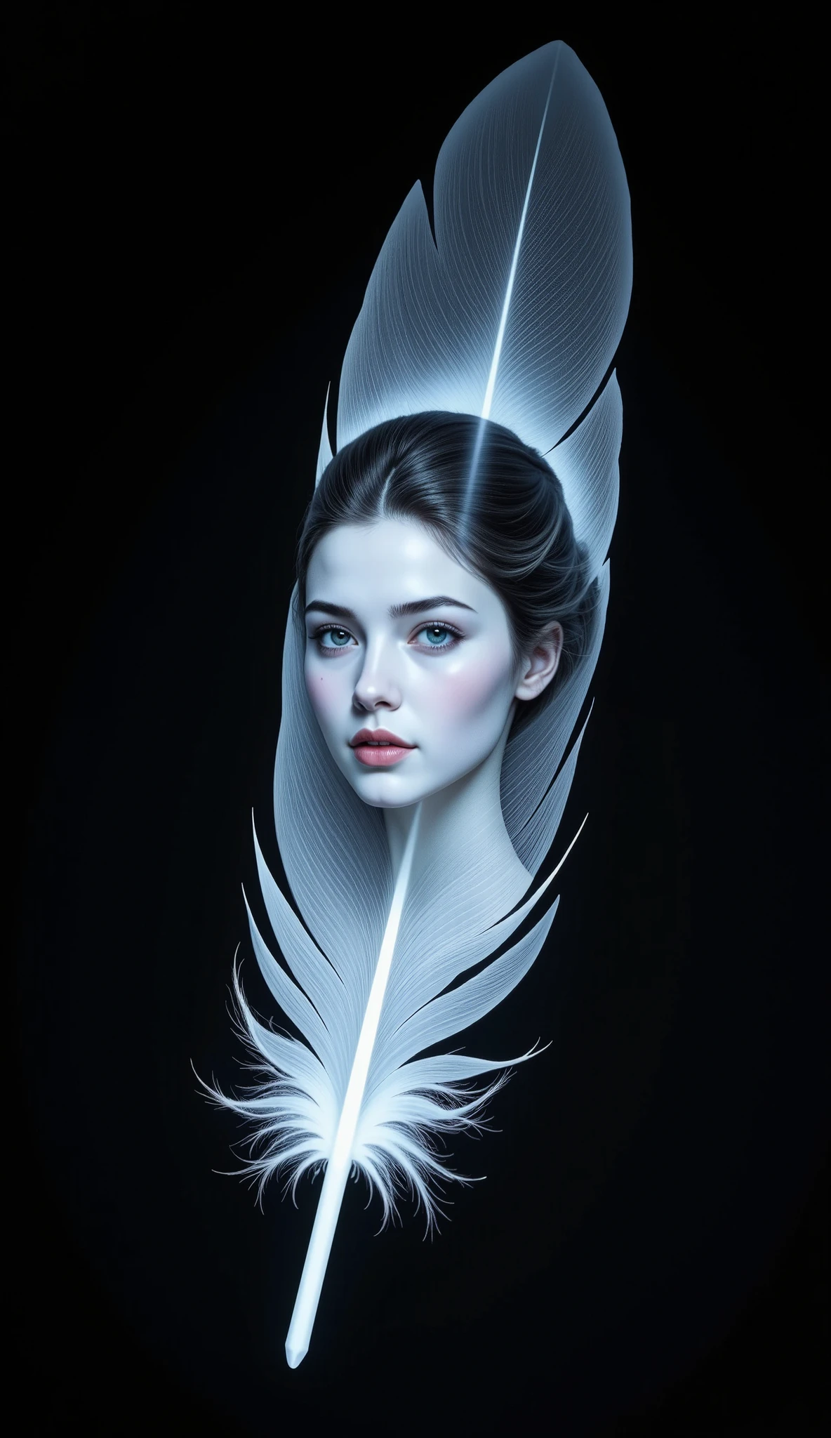 There is a woman with a feather on her head and a stick in her hand ...