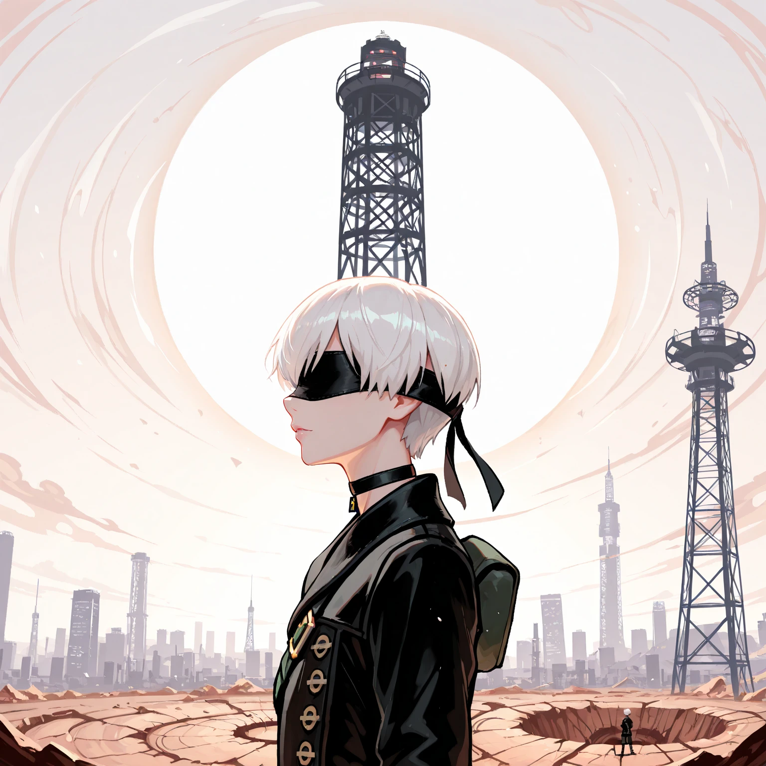Masterpiece, best quality, 9s,white hair,blindfold,black blindfold ...