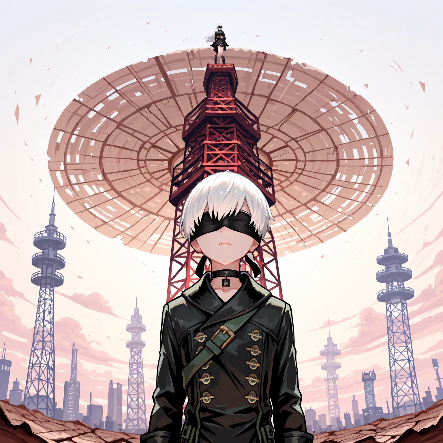 Masterpiece, best quality, 9s,white hair,blindfold,black blindfold ...