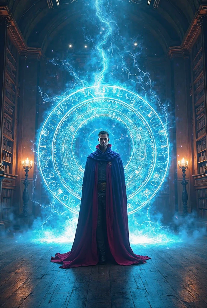 "A powerful sorcerer with a red cape and blue mystical robes - SeaArt AI