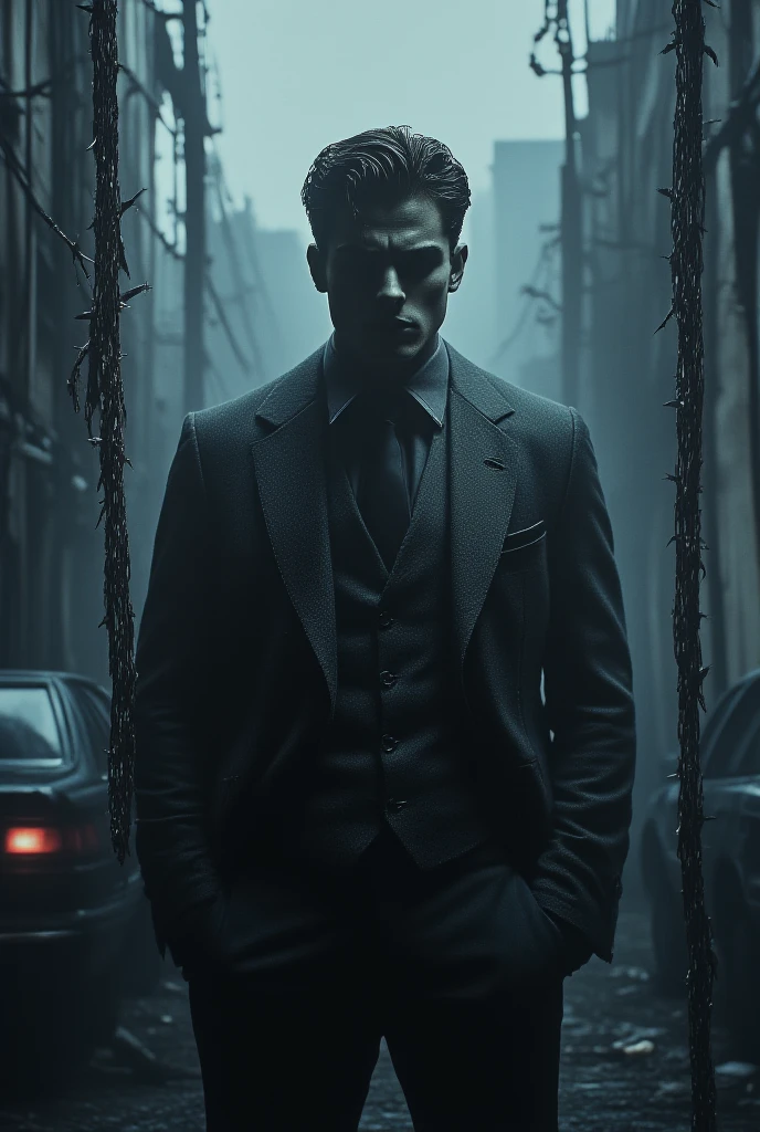 - A dark and mysterious male figure in the center of the image - SeaArt AI