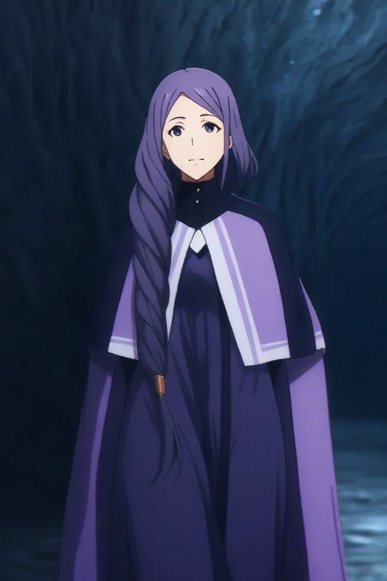 1girl, han semi, lose single braid, braid over shoulder, purple dress ...