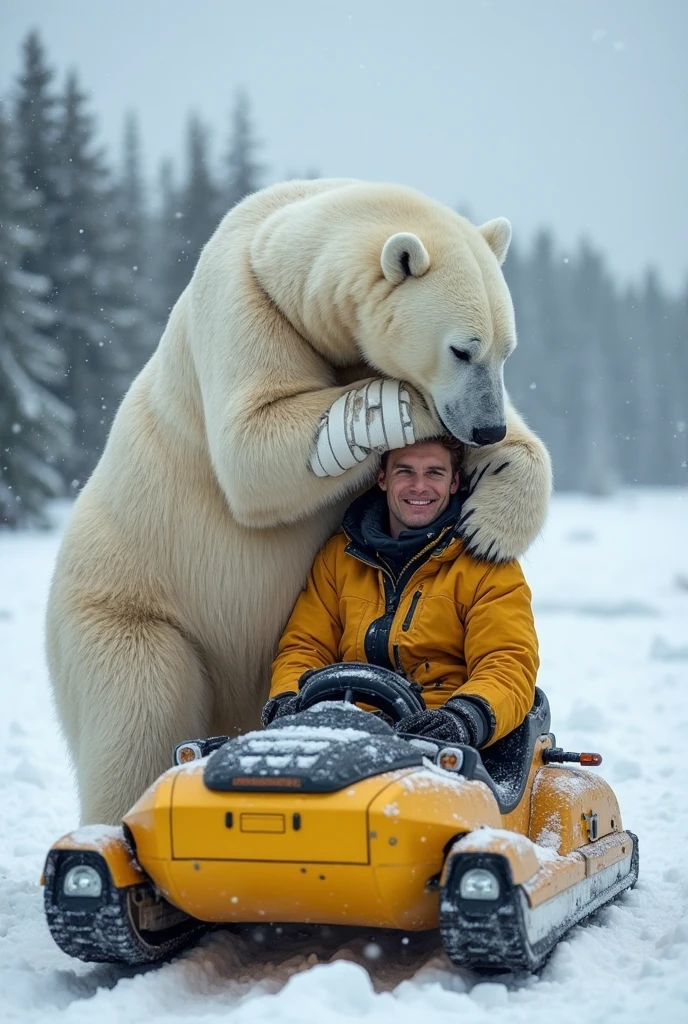A majestic polar bear, standing on its hind legs, embraces Jesus ...