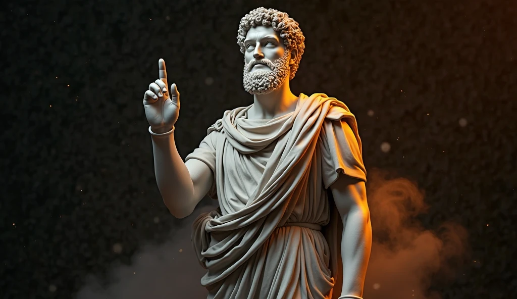 A hyper-realistic marble statue of Marcus Aurelius, depicted from the ...