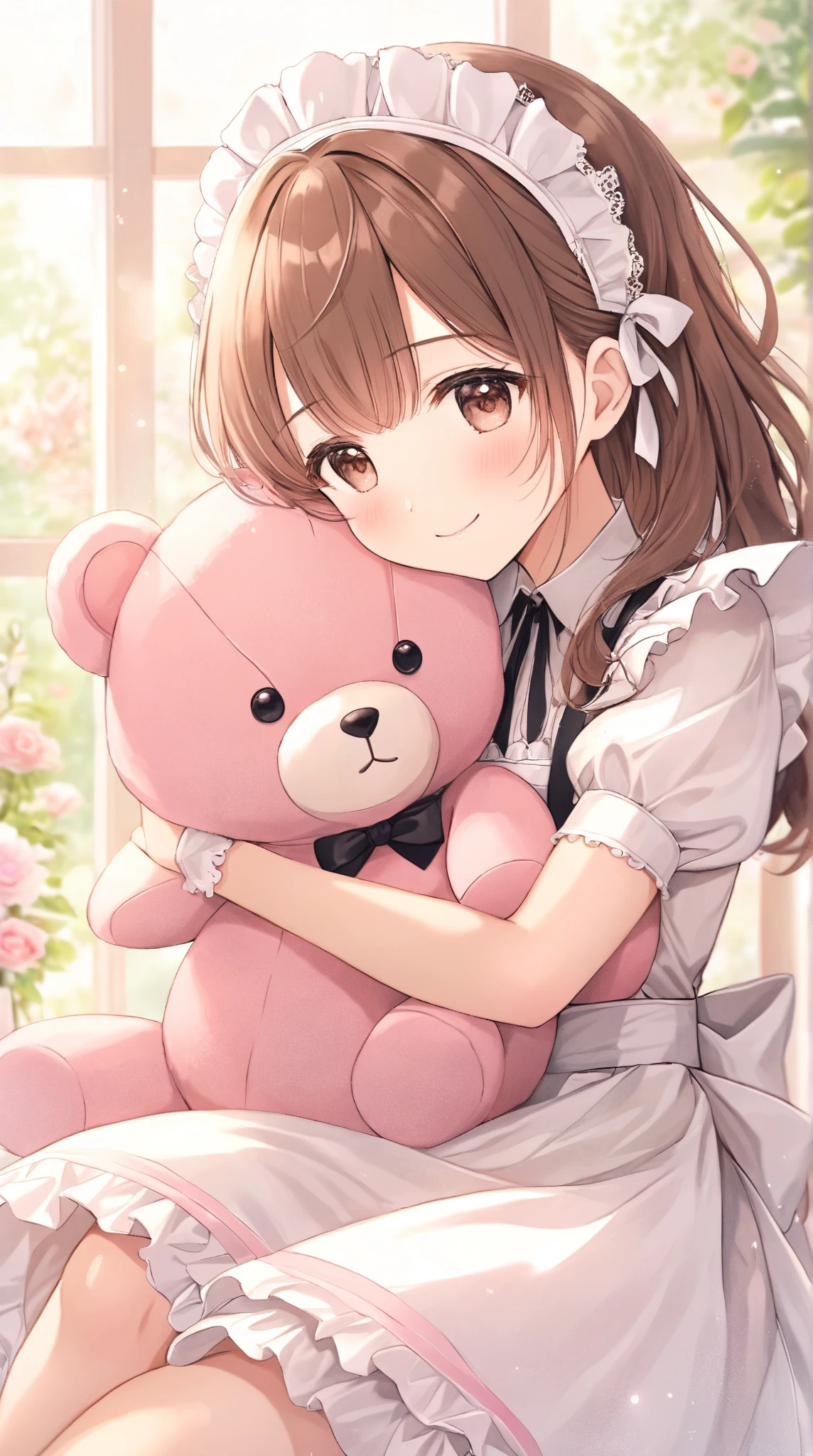 Cute maid girl, French maid dress, white lace headband, soft brown hair ...