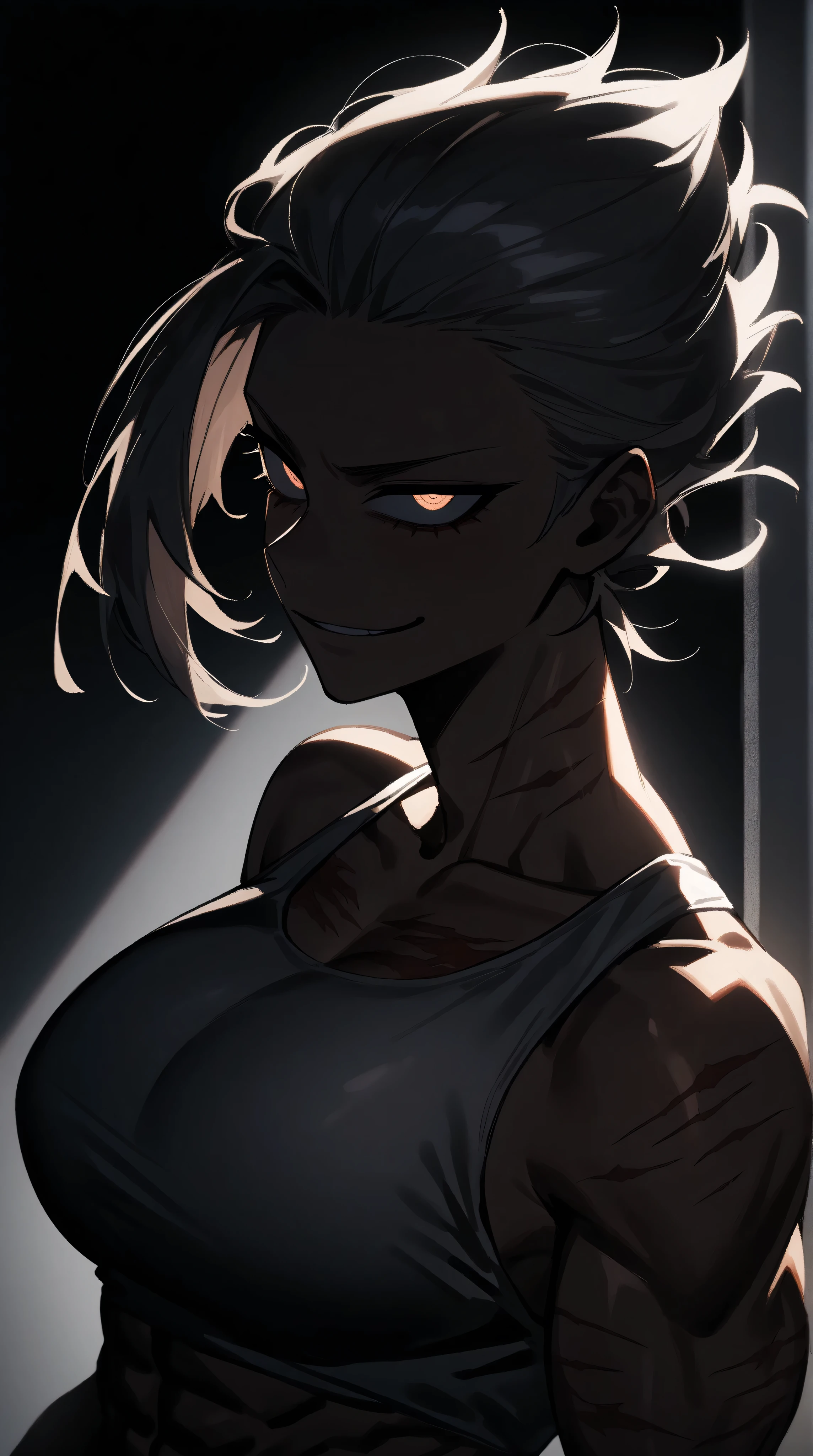 Anime girl with a big breast and a black top - SeaArt AI