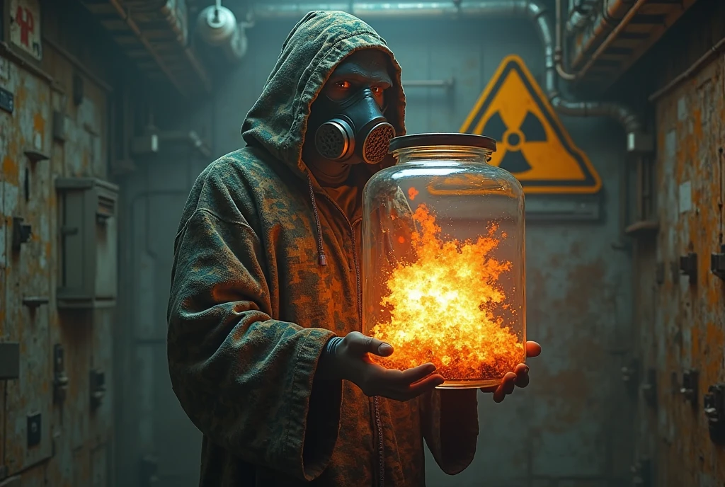An atomic explosion in a large, sealed glass jar in the hands of a man ...