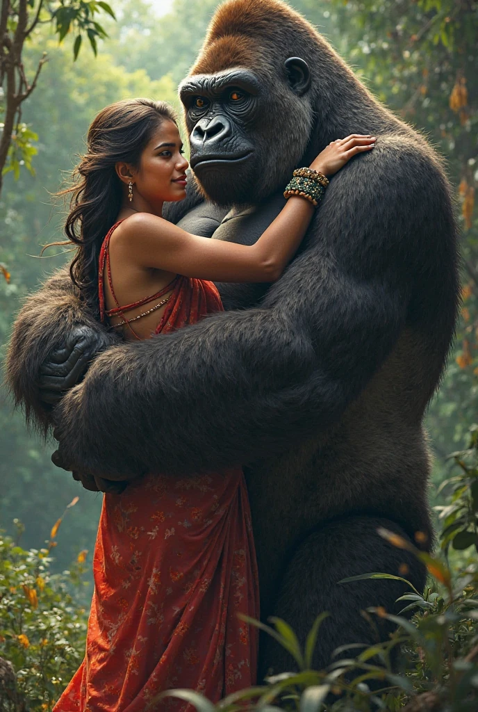 Rani ko Gorilla kas ke pakda hai bahon mein Rani ka man ho raha hai Gorilla ke s - SeaArt AI