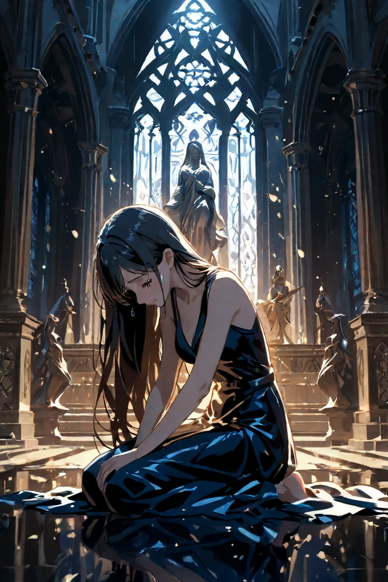 Top Quality、 anime style、Pray in Church、 sad expression、Tears from One ...
