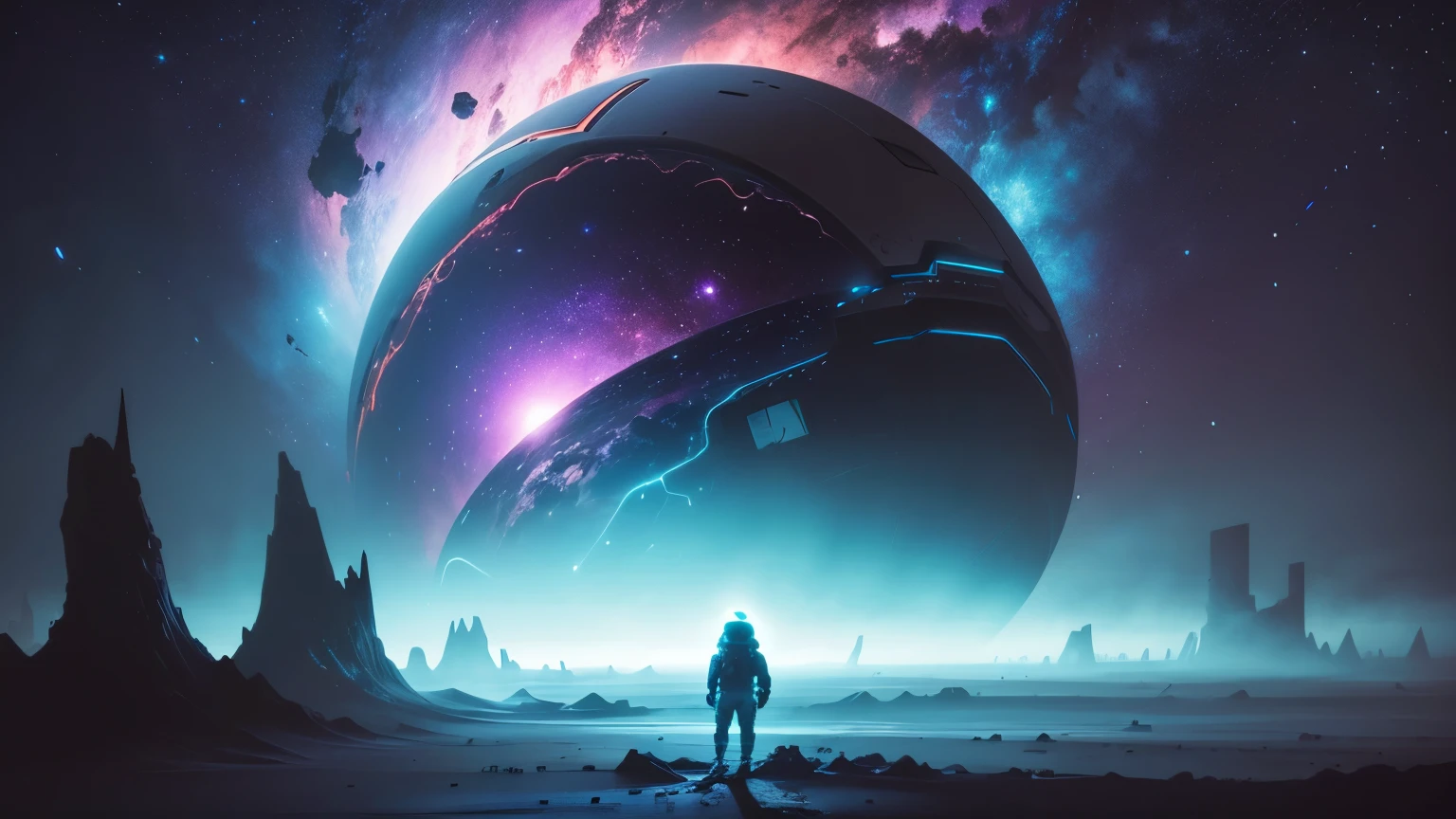 Arafed image of a man standing in front of a planet - SeaArt AI