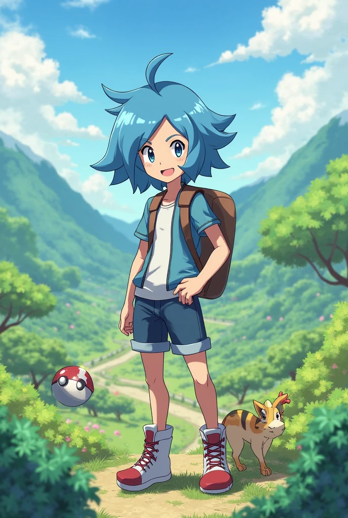 Blue-haired Pokémon trainer - SeaArt AI