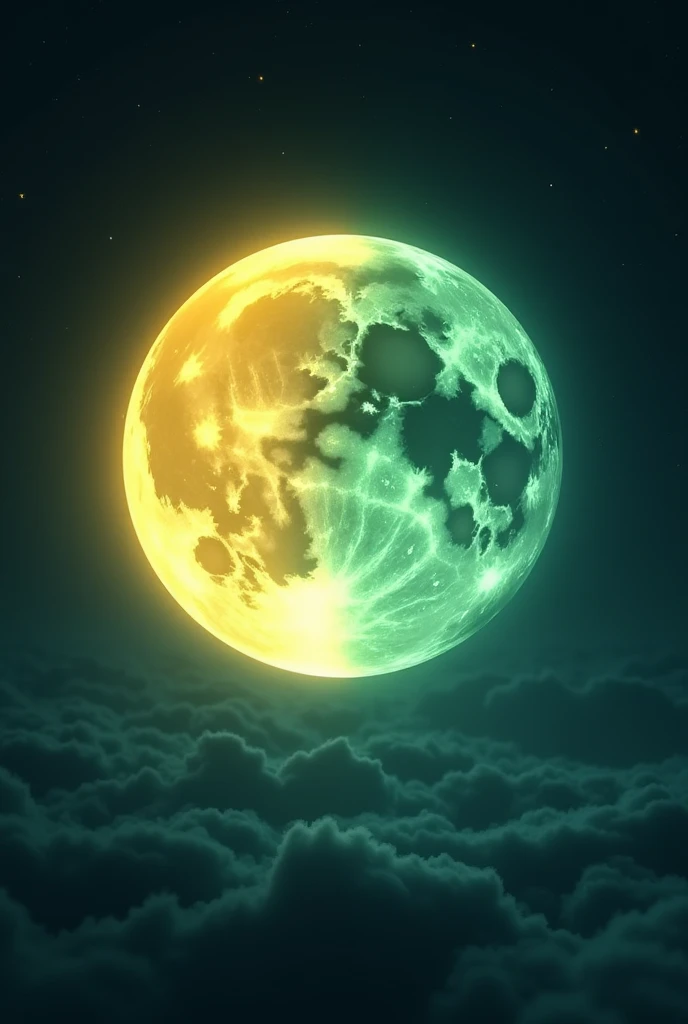 Half yellow moon and half mint colur moon - SeaArt AI