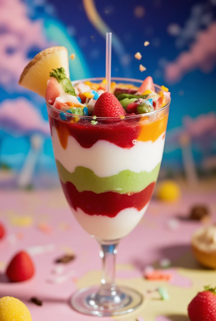 * Basics: * Jewel Fruit Parfait, colorful, exhaustive, Dessert - SeaArt AI