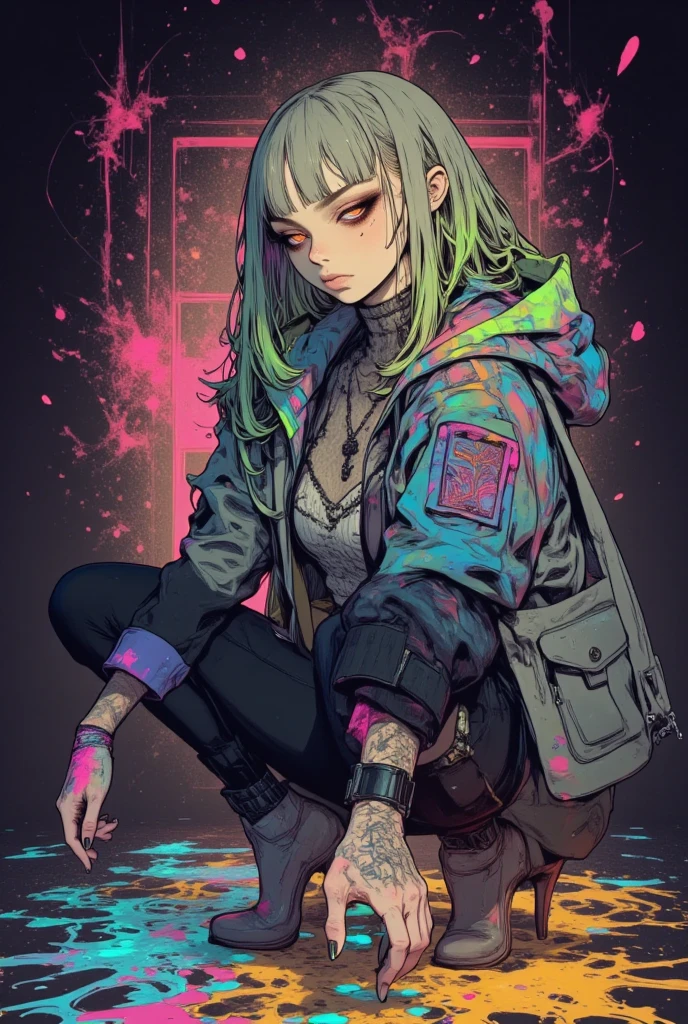 American comic style, illustration, girl, street fashion, dance style ...