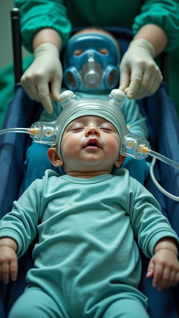 Taken from a high angle, at Six tiny patients sits side by side in ...