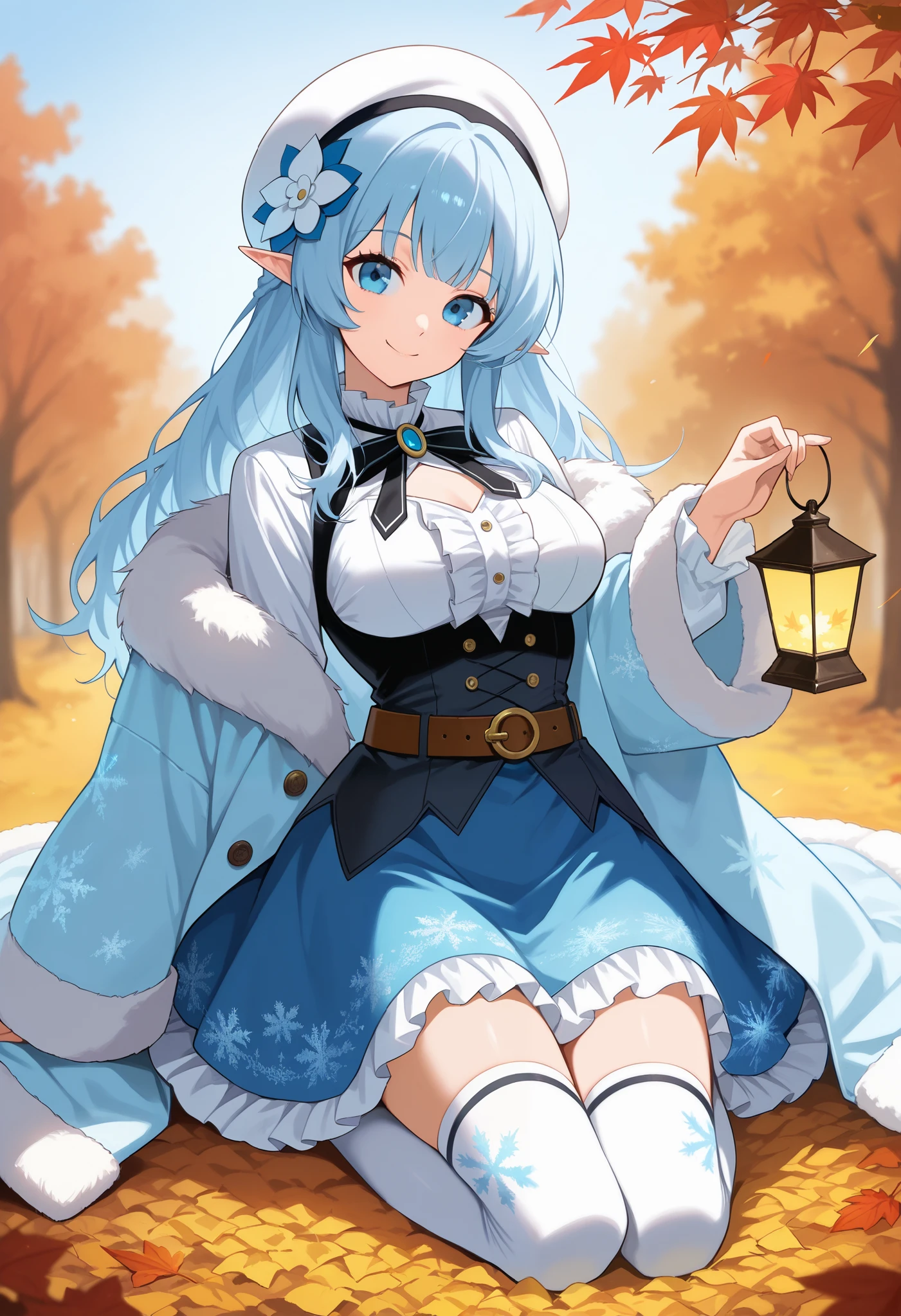 Anime girl sitting on the ground with a lantern in her hand（yukihana ...