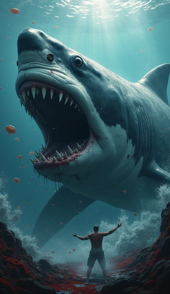 Abyssal Titans: Giant Sperm Whale vs Titanic White Shark Battle - SeaArt AI