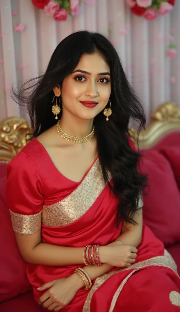 A full-HD, hyper realistic body shot of a newly married Indian woman in ...