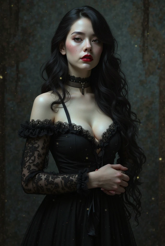 A gothic girl with big boobs wearing a black dress - SeaArt AI