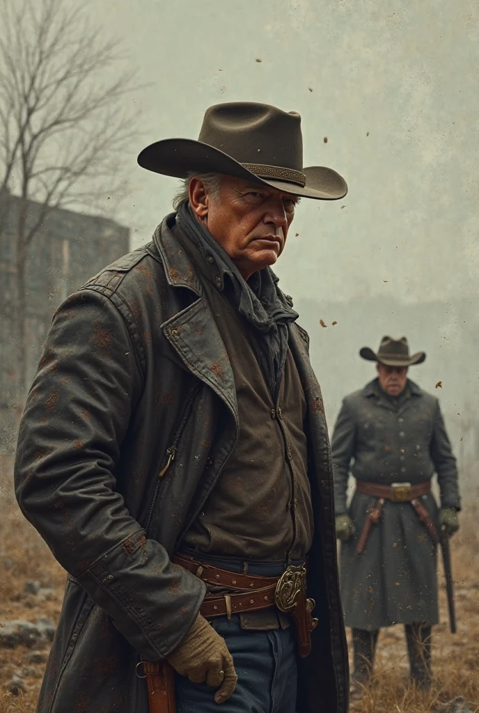 President Trump wear like cowboy with gun and He look to Aukrania ...