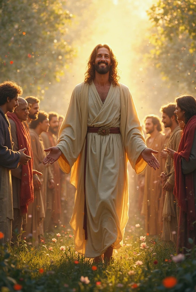 Jesus is happy with people - SeaArt AI