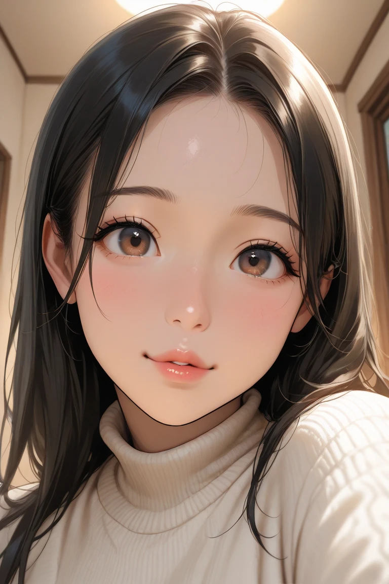 Black hair, loose loose hair, sweater, - SeaArt AI