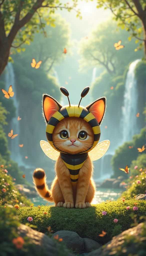 realistic cute kitten Put on the Pokémon Beetbeton costume Stand up ...
