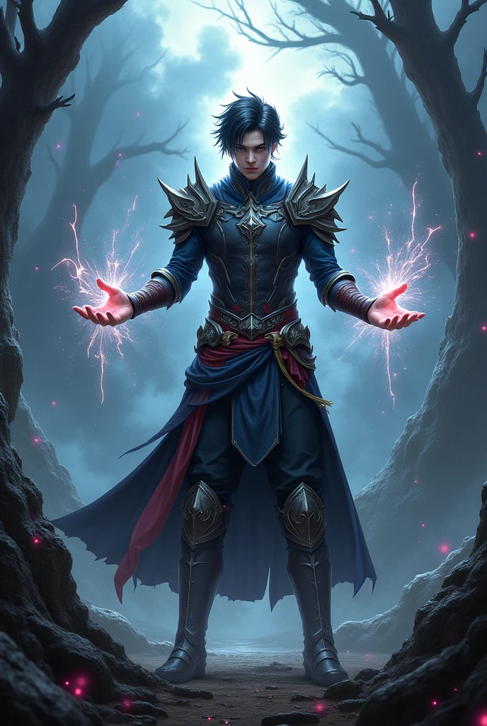 Sung Jinwoo, "Arise" pose, summoning, hands open, dark fantasy - SeaArt AI